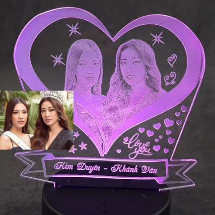 Đèn LED khắc theo yêu cầu - Mẫu trái tim 02